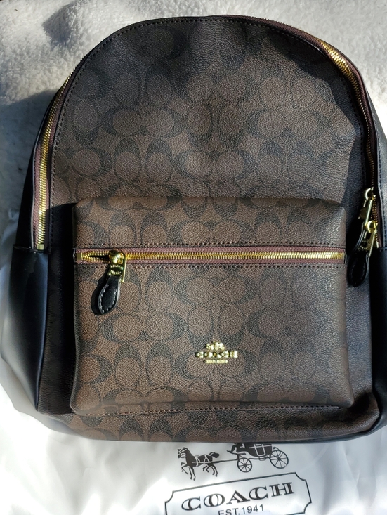 Coach | Bags | Coach Brown Signature Logo Backpack With Black Trim And ...